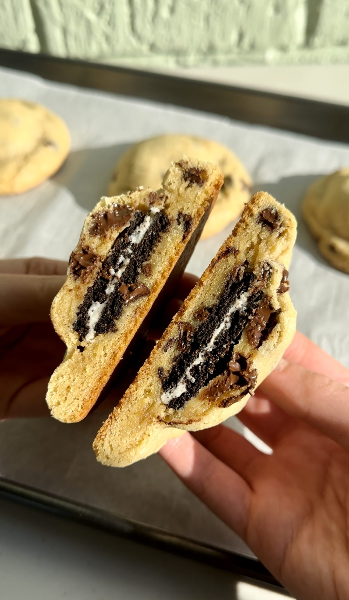 Oreo Stuffed Chocolate Chip Cookies - Dang That's Sweet