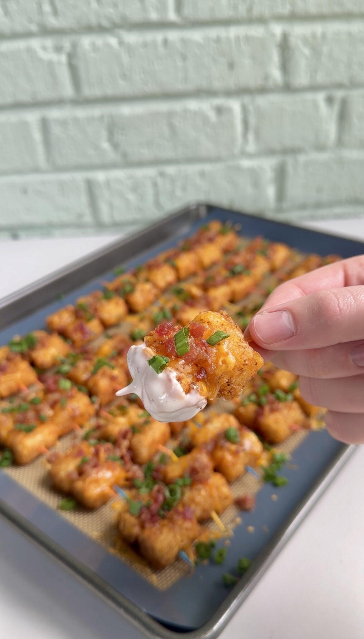Loaded Tater Tot Skewers - Dang That's Sweet