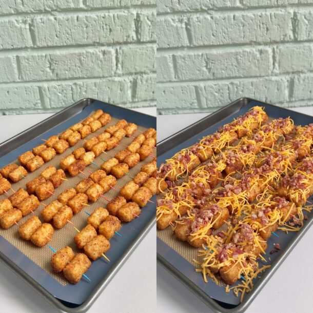 Loaded Tater Tot Skewers - Dang That's Sweet